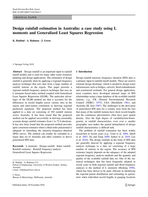 Pdf Design Rainfall Estimation In Australia A Case Study Using L