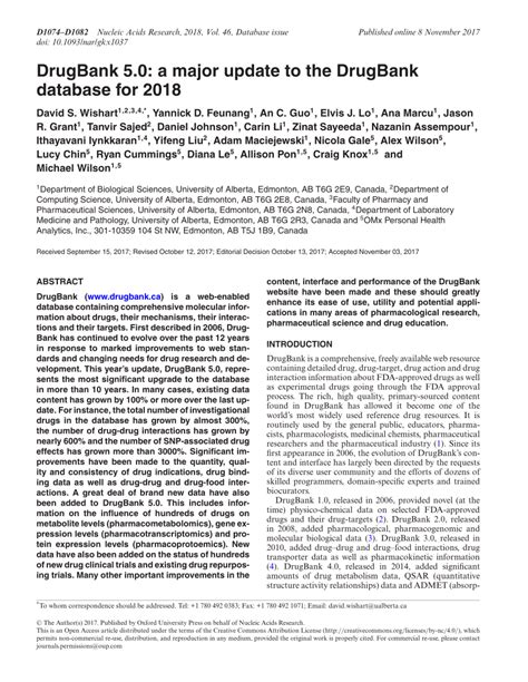 Pdf Drugbank 50 A Major Update To The Drugbank Database For 2018