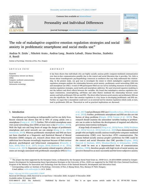 Pdf The Role Of Maladaptive Cognitive Emotion Regulation Strategies And Social Anxiety In