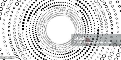 흰색 배경에 검은 육각형의 추상적 인 소용돌이 치는 원 나선형 벌집의 패턴입니다 미래 기술 배경 벡터 기하에 대한 스톡 벡터 아트 및 기타 이미지 Istock