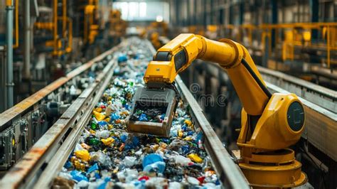 Automated Garbage Sorting System At The Recycling Plant A Yellow
