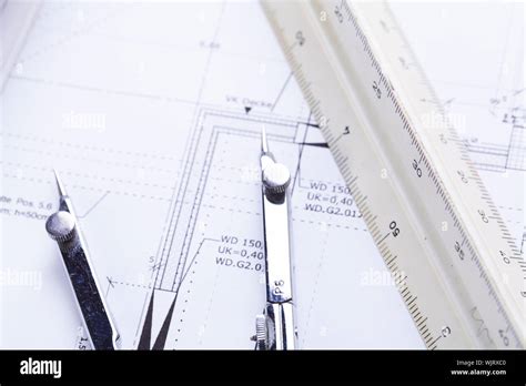 Architect Blueprints Equipment Objects Workplace Paper Office Stock
