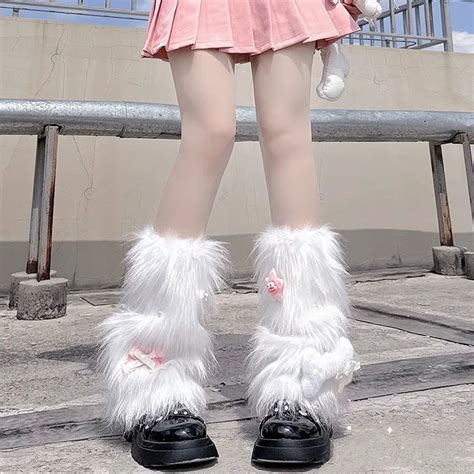 Y2k Stars Bone Pink White Fuzzy Leg Warmers Sugarplum Store