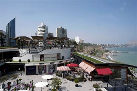 Lima Peru Panoramic View Of Larcomar Shopping Center And The