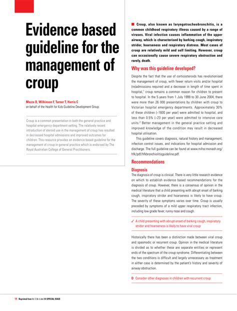 Pdf Evidence Based Guideline For The Management Of Croup