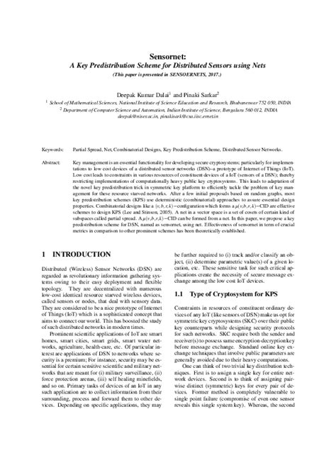 Pdf Sensornet A Key Predistribution Scheme For Distributed Sensors