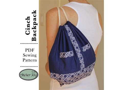 Drawstring Backpack Sewing Pattern Cinch Bag With Pockets Pdf