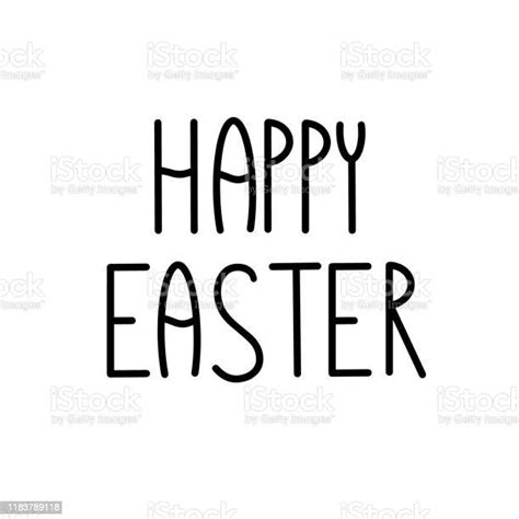 행복 한 부활절 서 예 디자인입니다 흰색 배경에 손으로 그린 문자 텍스트입니다 간단한 검은 색 기호입니다 벡터 템플릿은 초대장