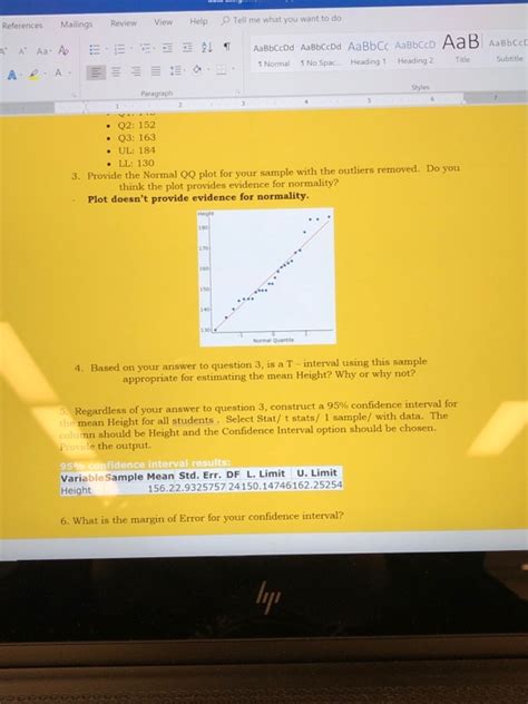 Solved 4 Is A T Interval Using The Sample The Qq Plot