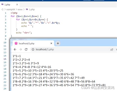 Php代码运行九九乘法表for、while、do While循环php使用while循环打印九九乘法表 Csdn博客