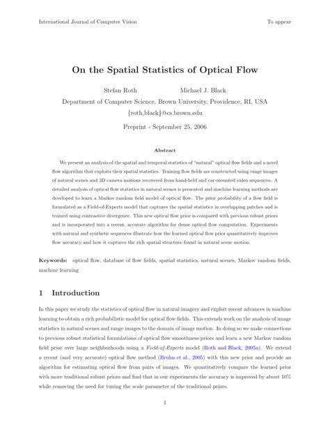 Pdf On The Spatial Statistics Of Optical Flow