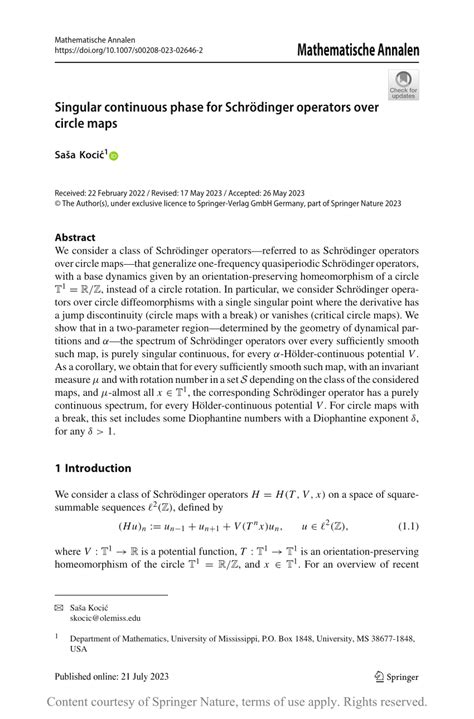 Singular Continuous Phase For Schrödinger Operators Over Circle Maps