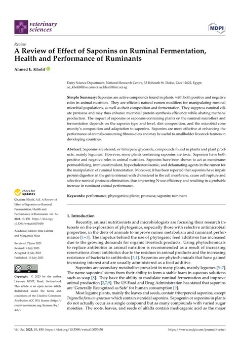 Pdf A Review Of Effect Of Saponins On Ruminal Fermentation Health And Performance Of Ruminants