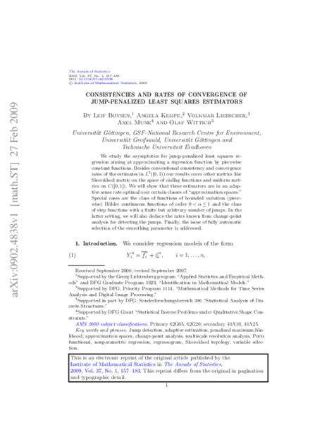 Pdf Consistencies And Rates Of Convergence Of Jump Penalized Least