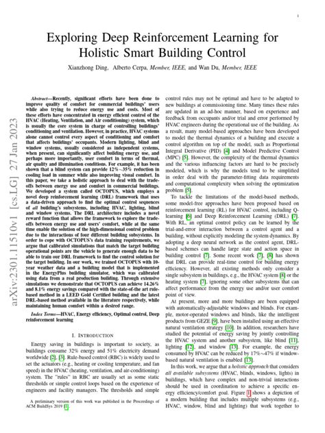 Exploring Deep Reinforcement Learning For Holistic Smart Building Control Pdf