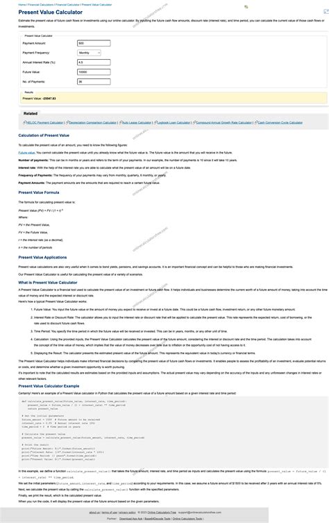 Present Value Calculator Online Calculatorfree