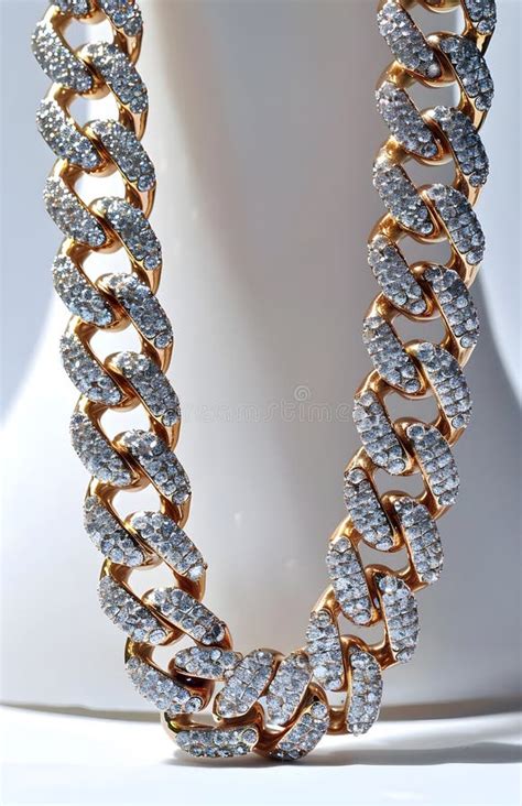 Thick Gold Chain With Diamonds Hanging Vertically Generative Ai Stock