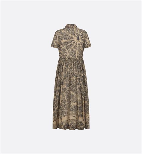 Mid Length Shirt Dress Beige And Black Cotton Voile With Plan De Paris