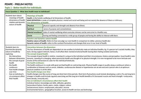 Preliminary Pdhpe Notes Pdhpe Prelim Notes Topic 1 Better Health
