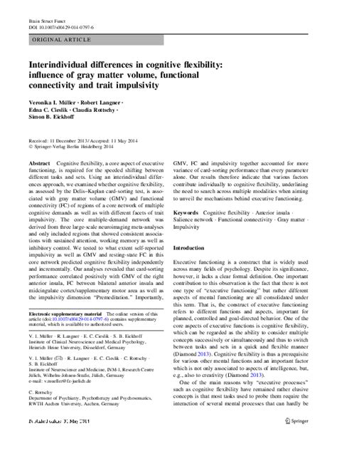Pdf Interindividual Differences In Cognitive Flexibility Influence Of Gray Matter Volume