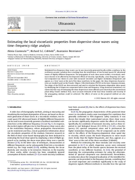 Pdf Estimating The Local Viscoelastic Properties From Dispersive Shear Waves Using Time