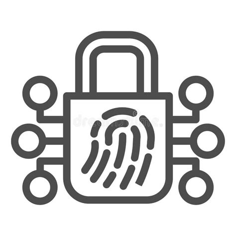 Fingerprint With Lock Line Icon Finger Scan Locked Vector Illustration Isolated On White Stock