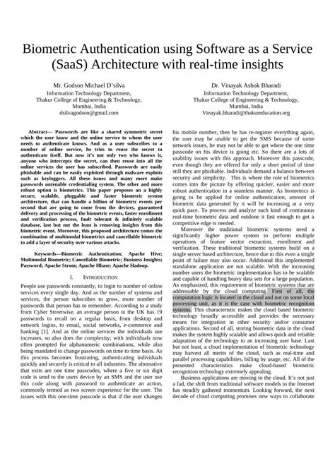 Pdf Biometric Authentication Using Software As A Service Saas