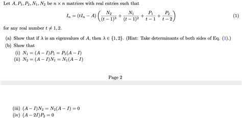 Let A P1 P2 N1 N2 Be N X N Matrices With Real