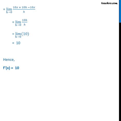 Example 9 Find Derivative Of F X 10x Chapter 13 Class 11