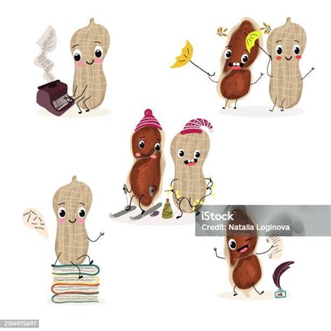 귀여운 땅콩 캐릭터 세트 컬렉션 평면 벡터 그림입니다 활동 악기 연주 스포츠 재미있는 과일 갈란드 장식품에 대한 스톡 벡터 아트 및 기타 이미지 Istock