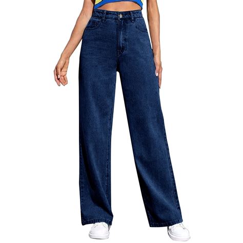 Endives Womens High Waisted Wide Leg Jeans Slimming Drag Straight Leg