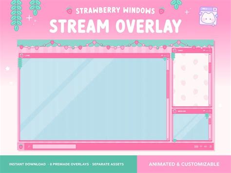 Strawberry Twitch Overlay Animated Customizable Layout Windows
