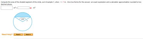 Solved Compute The Area Of The Shaded Segment Of The Circle Chegg