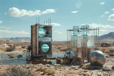 Futuristic Device In Arid Desert Premium Ai Generated Image