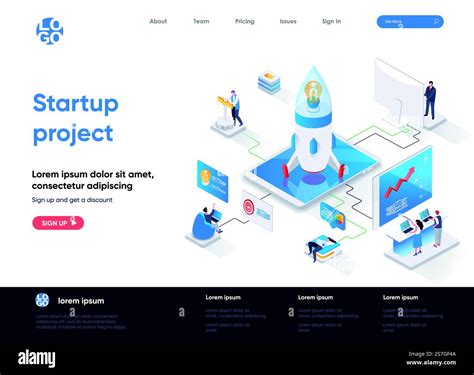 Startup Project Isometric Landing Page Team Of Startup Founders Launching New Project Isometry