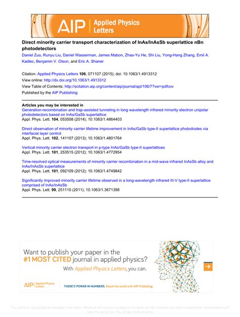 Pdf Direct Minority Carrier Transport Characterization Of Inasinassb Superlattice Nbn