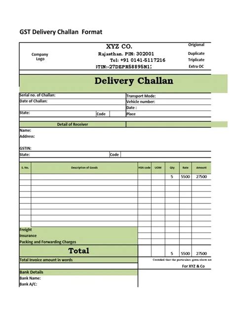 Delivery Challan Format In Excel And Word For Job Work