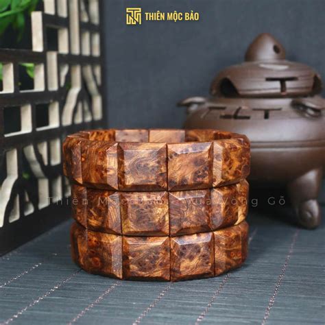 Vòng tay gỗ Nu Ngọc Am Bản lách vuông cao cấp Chất già thơm đậm vân đẹp độc đáo Thiên Mộc