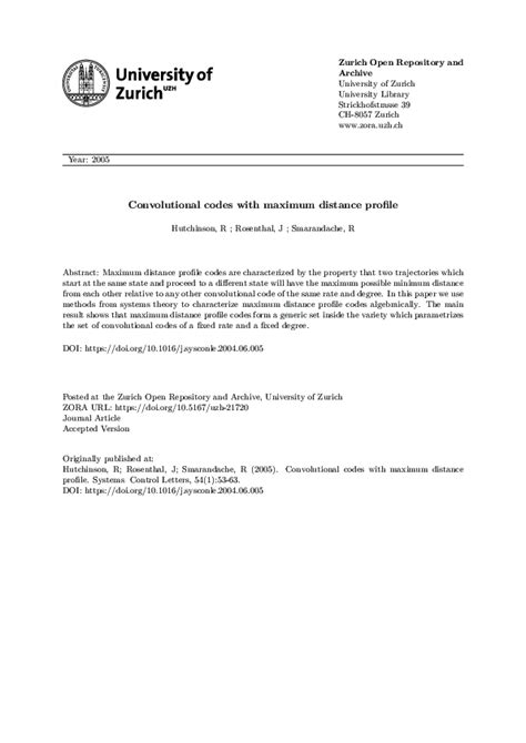 Pdf Convolutional Codes With Maximum Distance Profile