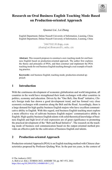Pdf Research On Oral Business English Teaching Mode Based On Production Oriented Approach