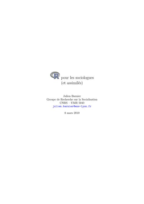R introduction Le document represente le cours de statistique appliquée au logiciel r pour