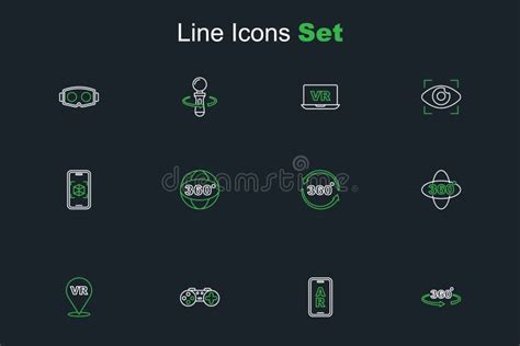 Set Line 360 Degree View Augmented Reality Ar Gamepad Virtual And 3d Modeling Icon Vector