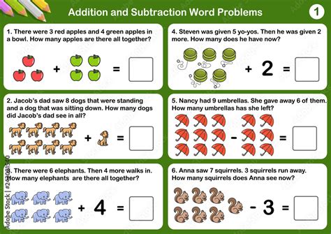 Addition And Subtraction Word Problems Worksheet For Education Stock Vector Adobe Stock