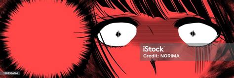 70년대 쇼조 만화의 분노속에서 누군가를 응시하는 큰 눈을 가진 소녀의 흑백 일러스트 만화 스타일에 대한 스톡 벡터 아트 및