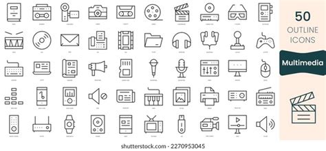Set Multimedia Icons Thin Linear Style Stock Vector Royalty Free