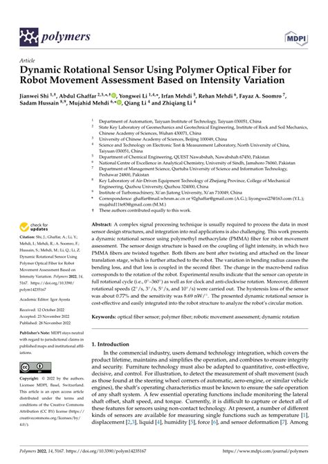 Pdf Dynamic Rotational Sensor Using Polymer Optical Fiber For Robot Movement Assessment Based