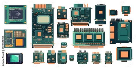 Ccentral Processing Unit Set Flat Cartoon Isolated On White Background Vector Isometric