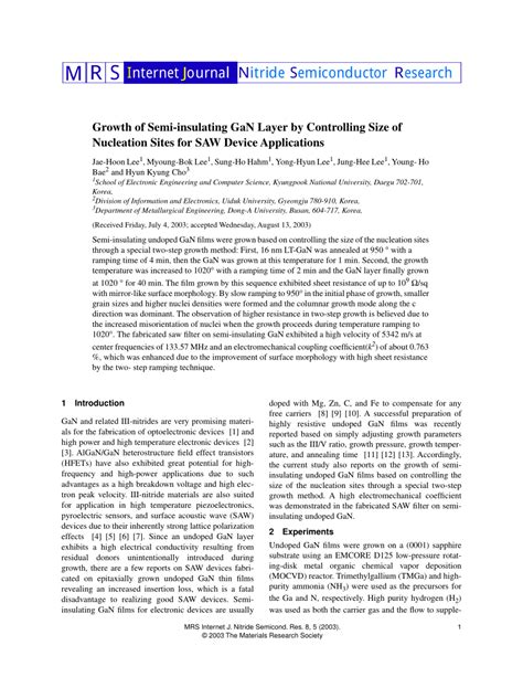 Pdf Growth Of Semi Insulating Gan Layer By Controlling Size Of