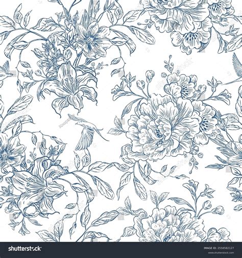 具有花朵和叶子的图形无缝图案。插图 库存矢量图（免版税）2558582127 Shutterstock