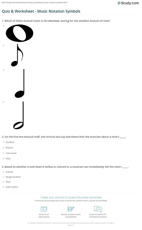 Quiz And Worksheet Music Notation Symbols